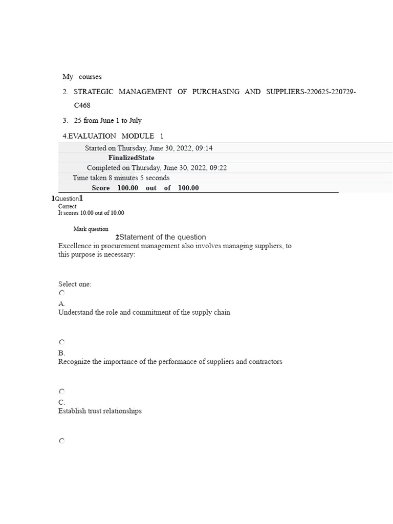 Week 1 Exam | PDF | Supply Chain | Economies