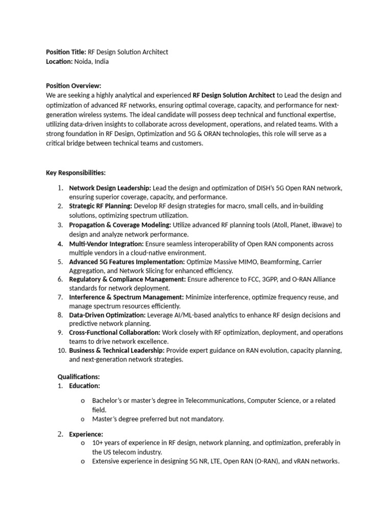 JD - RF Design Solution Architect - Noida India | PDF | Computing ...