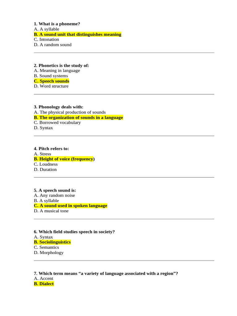 Phonetics and Phonology Quiz Guide | PDF | Phoneme | Stress (Linguistics)