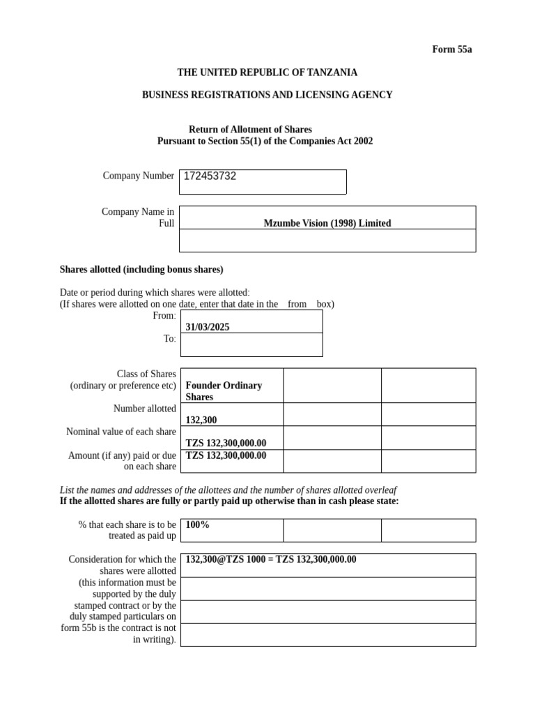 Allotment Form No 55a | PDF