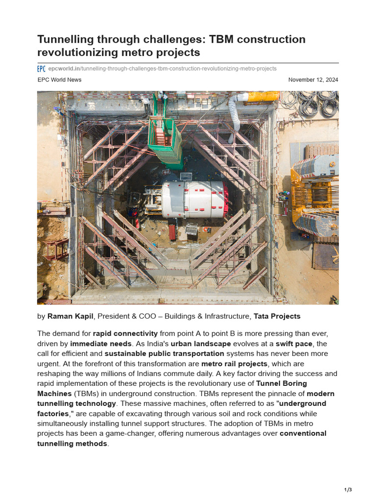 Epcworld - In-Tunnelling Through Challenges TBM Construction ...