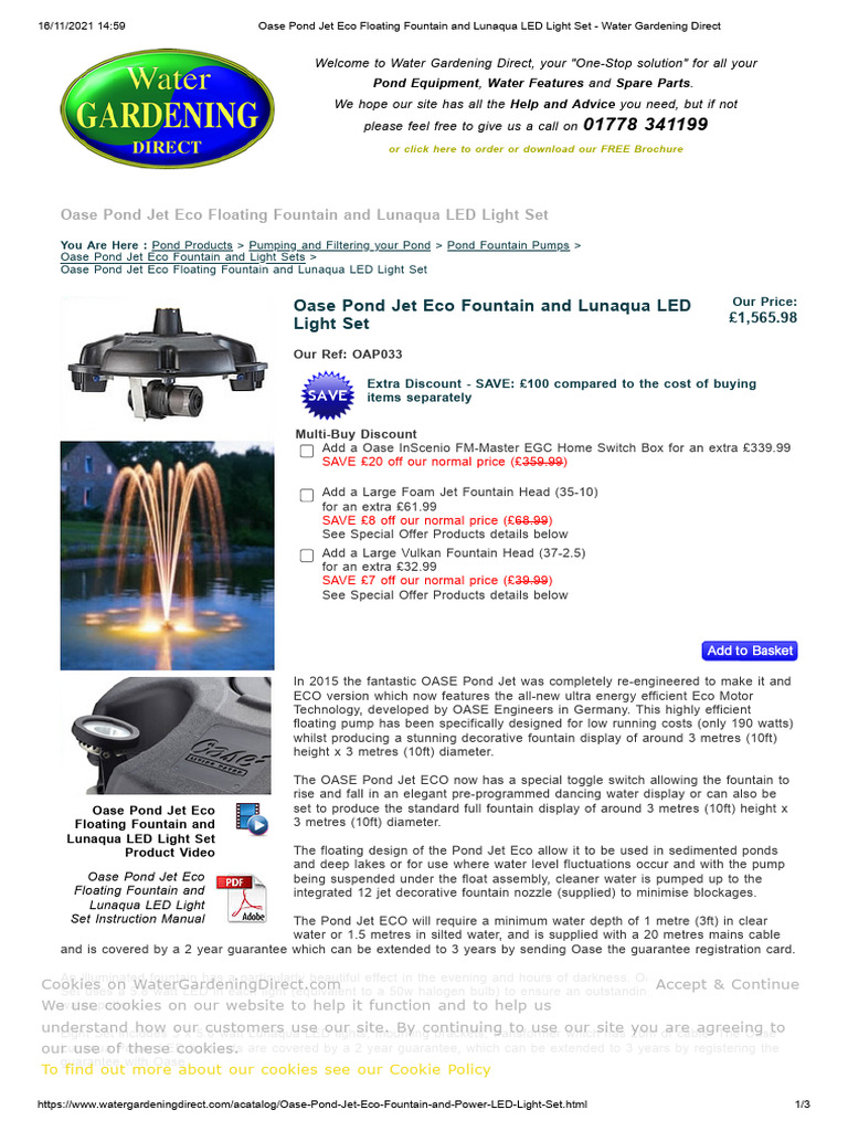 Oase Pond Jet Eco Floating Fountain and Lunaqua LED Light Set - Water ...