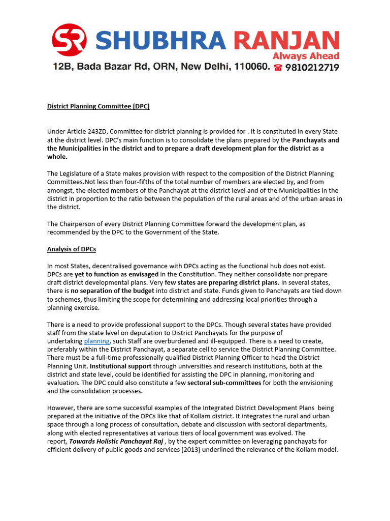 District Planning Committees Overview | PDF | Government | Governance