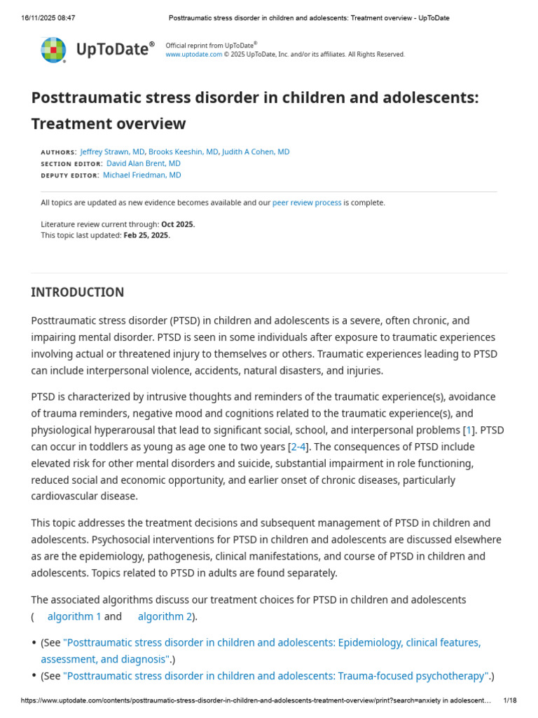 Posttraumatic Stress Disorder in Children and Adolescents - Treatment ...