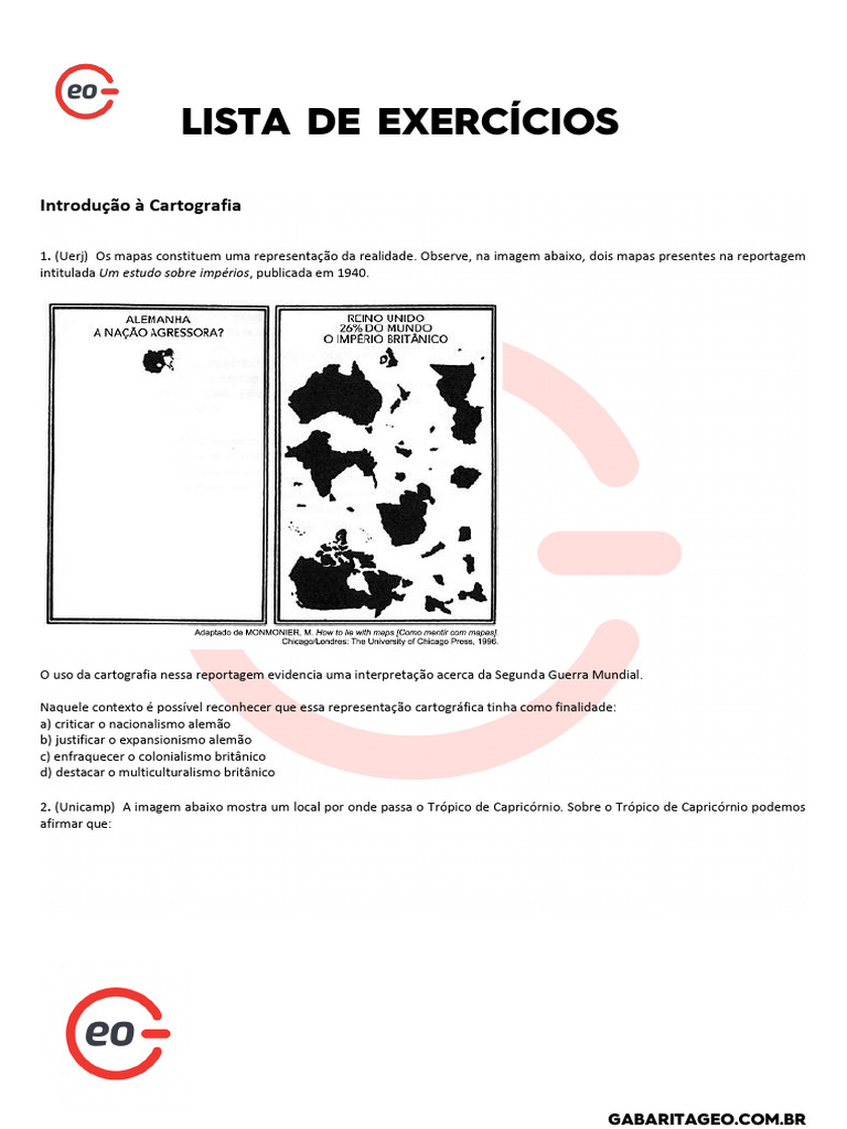 Listas de Exercicios Introducao a Cartografia | PDF | Geografia | Mapa