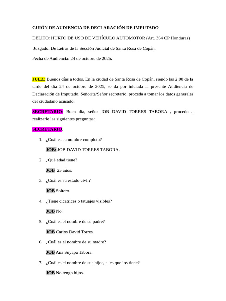 Aud. Decl. Imp Hurto | PDF | Mandato | Fiscal