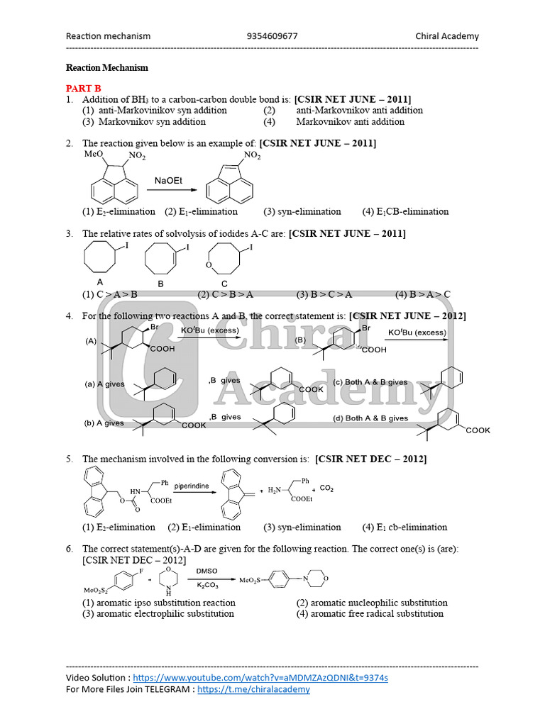 Reaction Mechanism Questions and Solutions | PDF | Chemical Reactions ...
