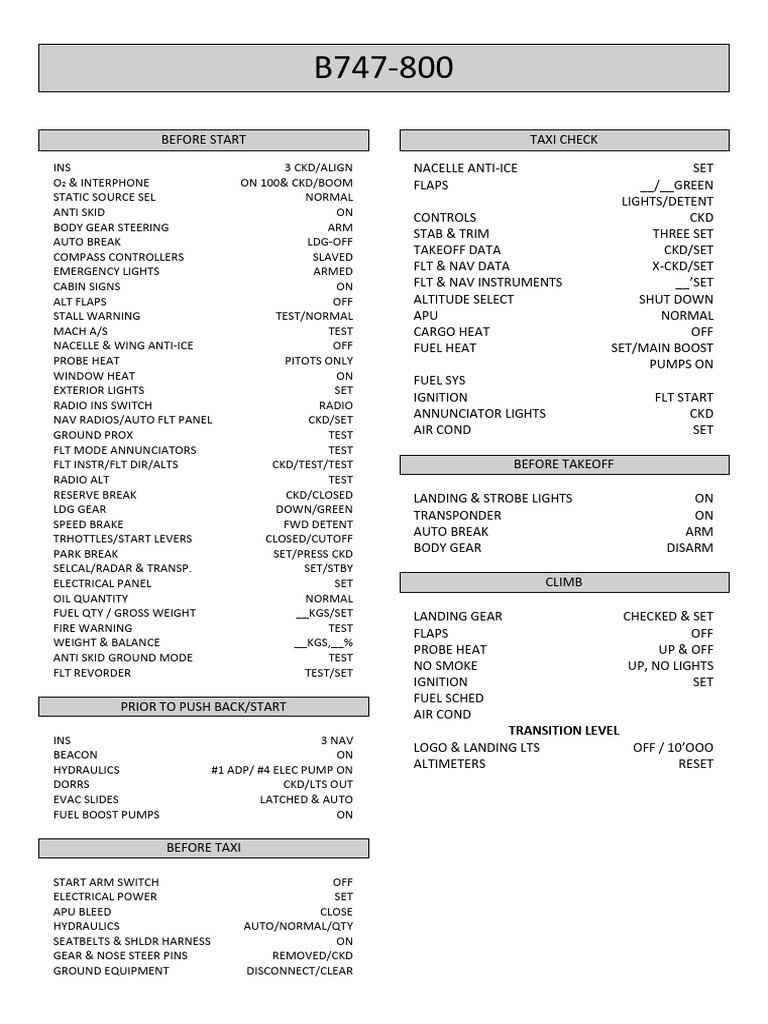 b747 800 Checklist | PDF | Takeoff | Flap (Aeronautics)