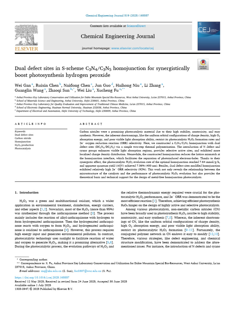 Dual Defect Sites in S Scheme C3N4 C3N5 Homojunction For 2025 Chemical ...