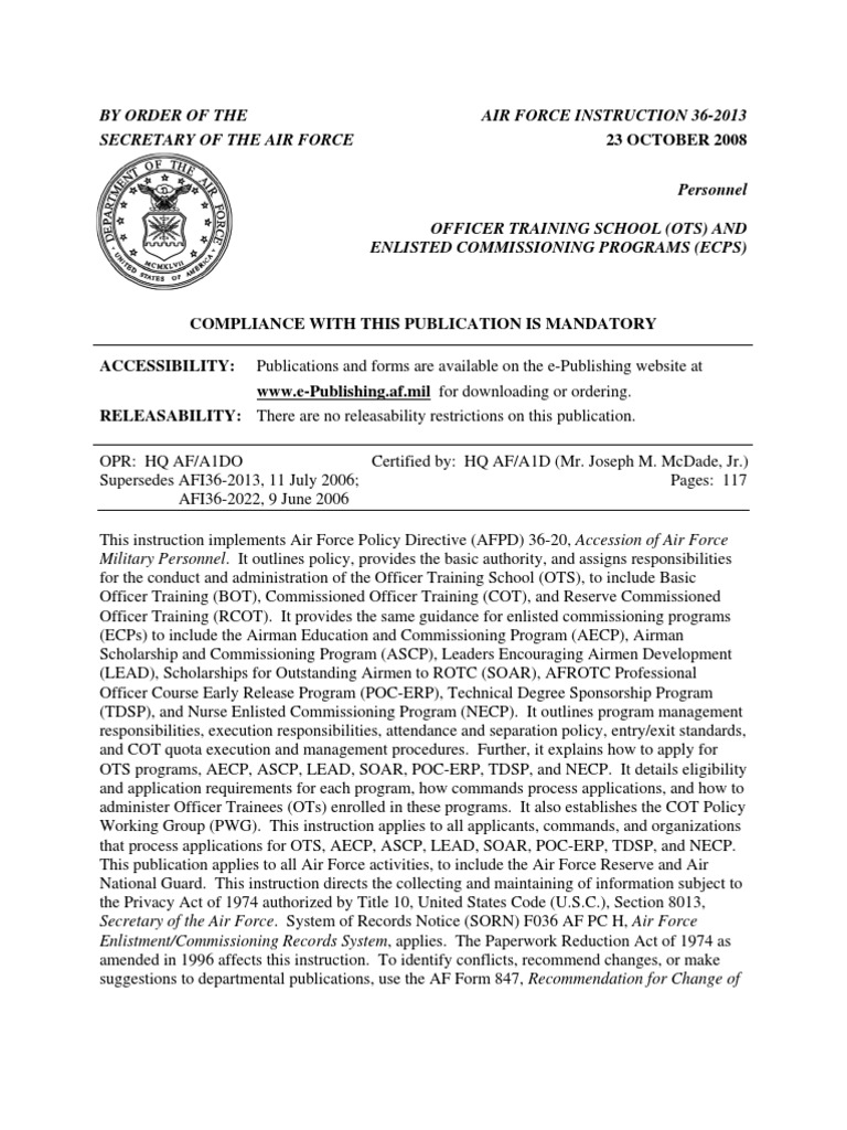 AFI36-2013 | United States Air Force | Officer (Armed Forces)