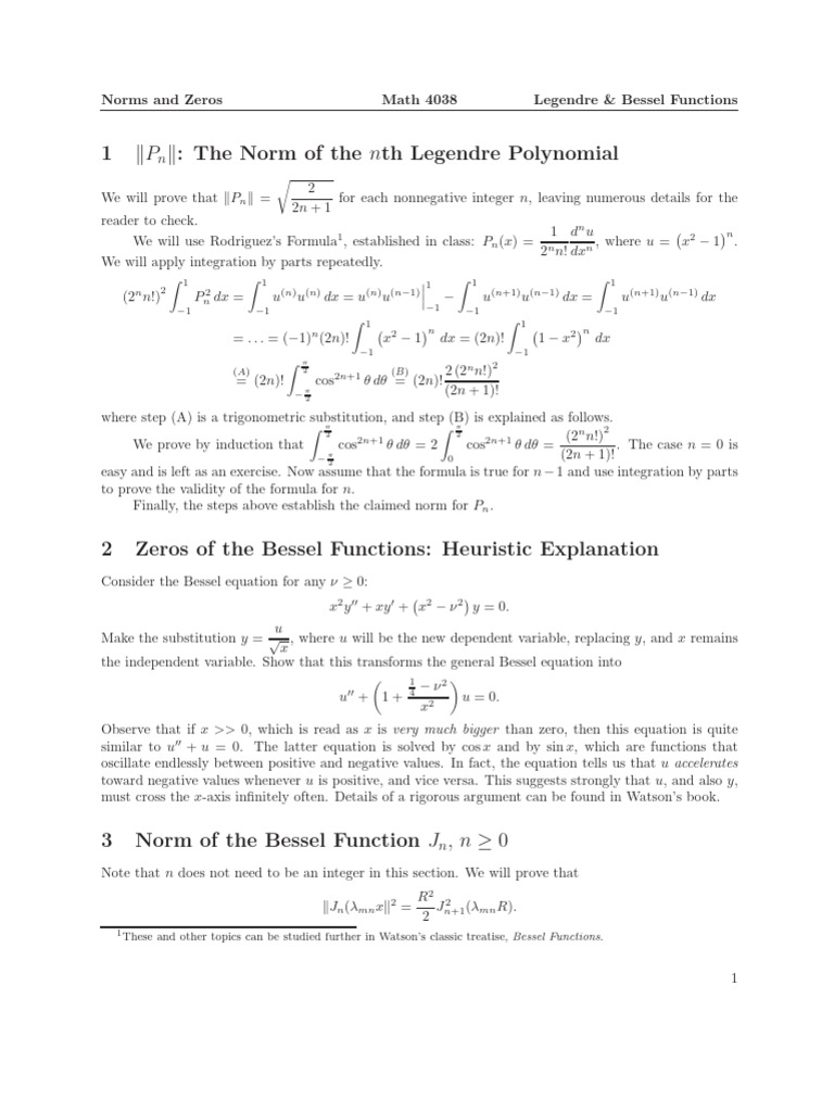 Norms and Zeros of Legendre & Bessel Functions | PDF | Mathematical ...