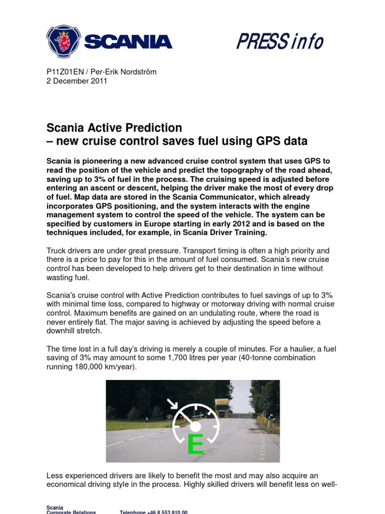 SCANIA Cruise Controp - GPS Active Prediction - tcm40-285940 | PDF ...