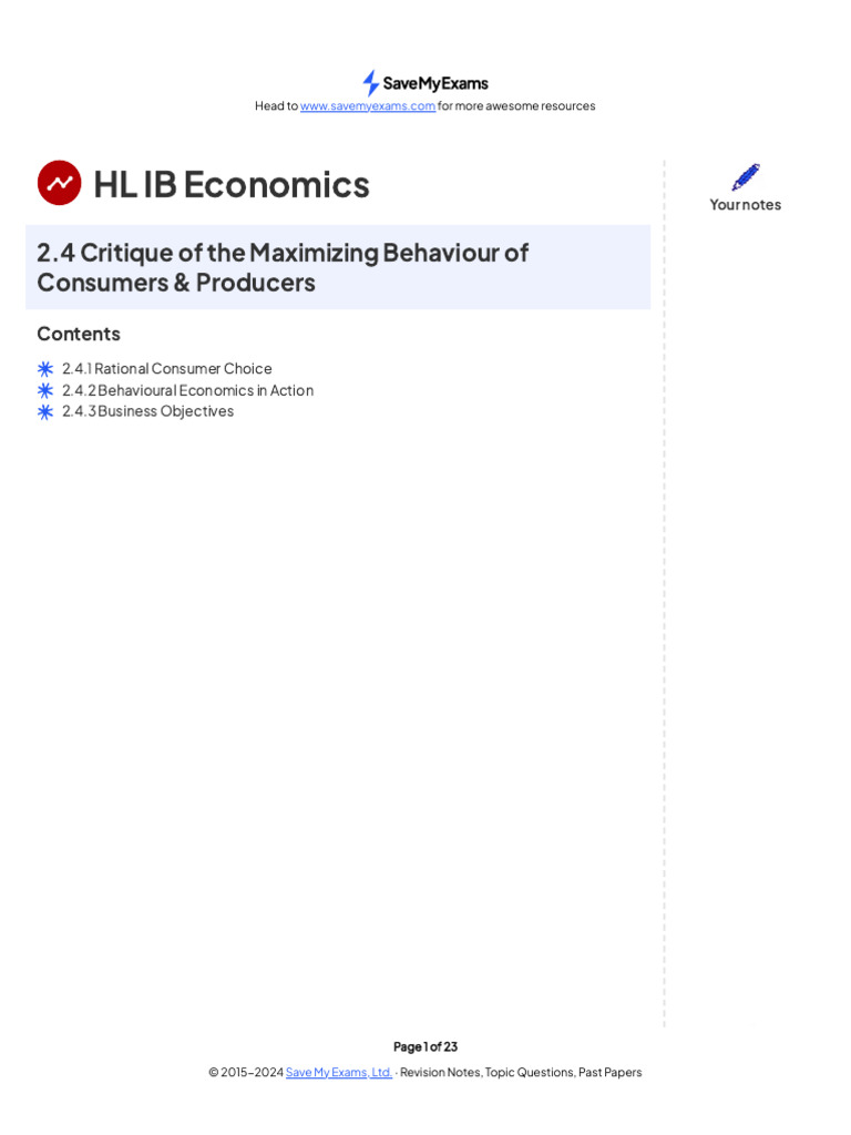 2.4 Critique of The Maximizing Behaviour of Consumers & Producers | PDF ...