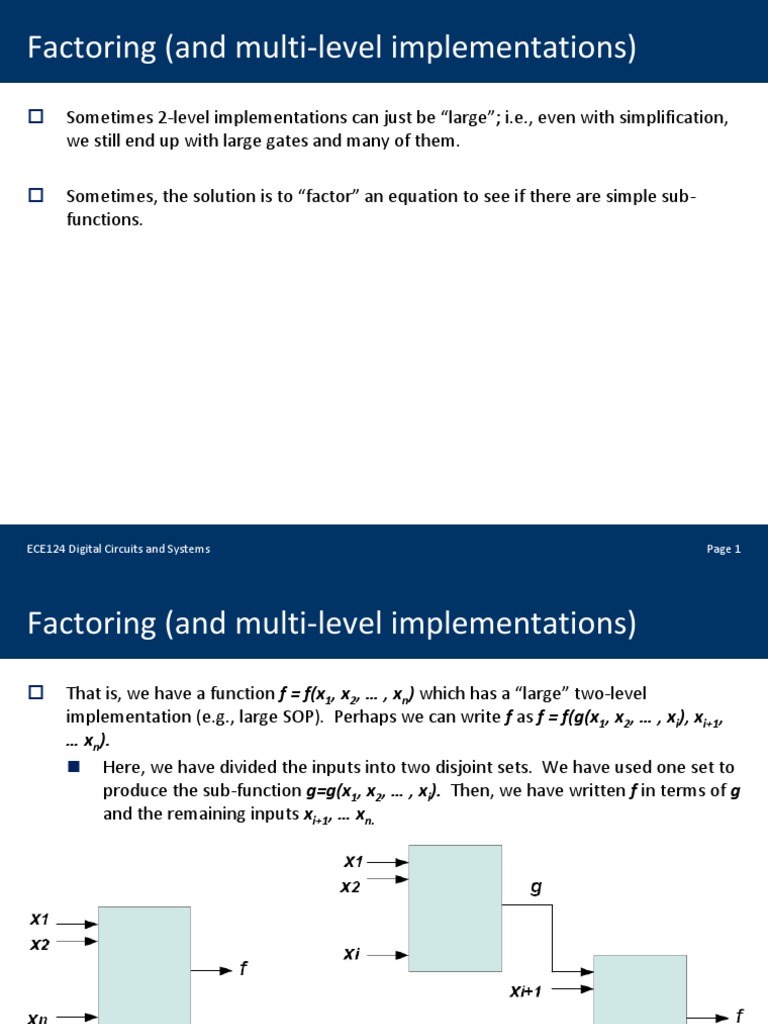 Factoring (And Multi-Level Implementations) : ECE124 Digital Circuits and Systems | PDF ...