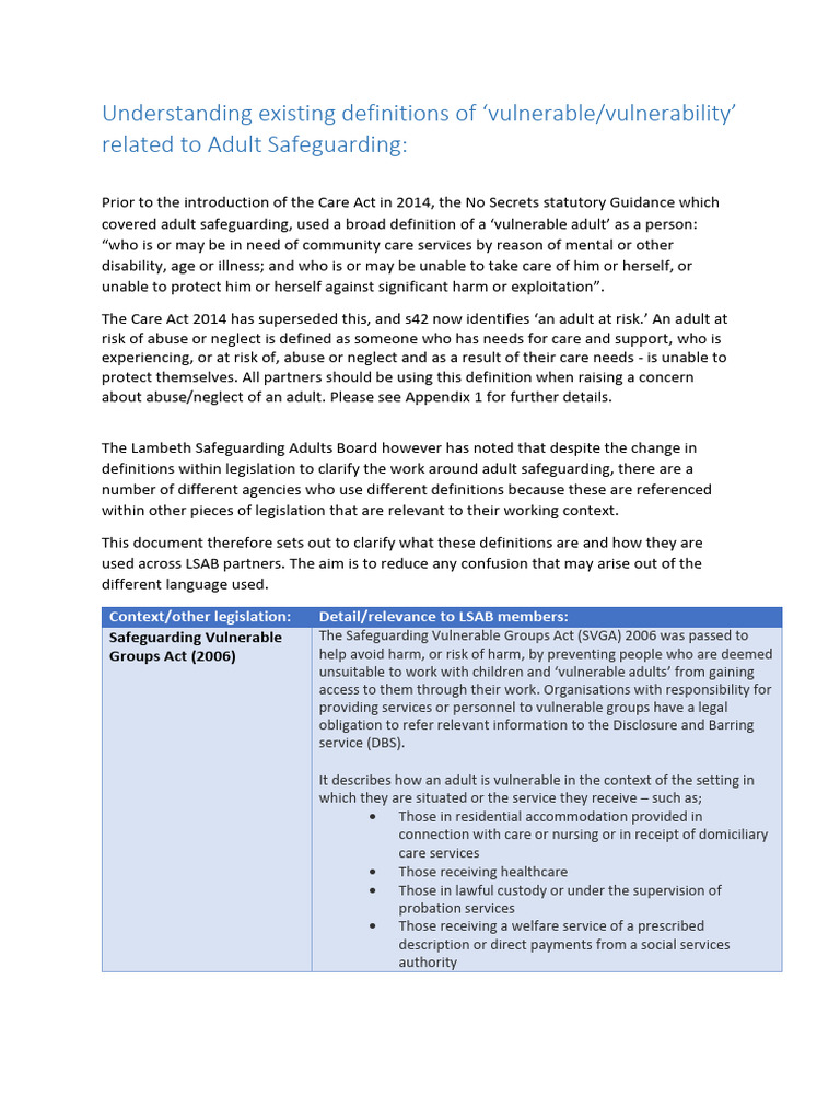 Understanding Existing Definitions of 'Vulnerable' or 'Vulnerability ...