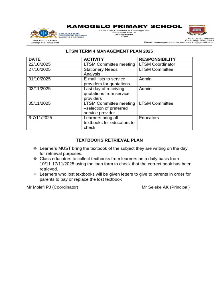 LTSM Term 4 Management Plan 2025 | PDF