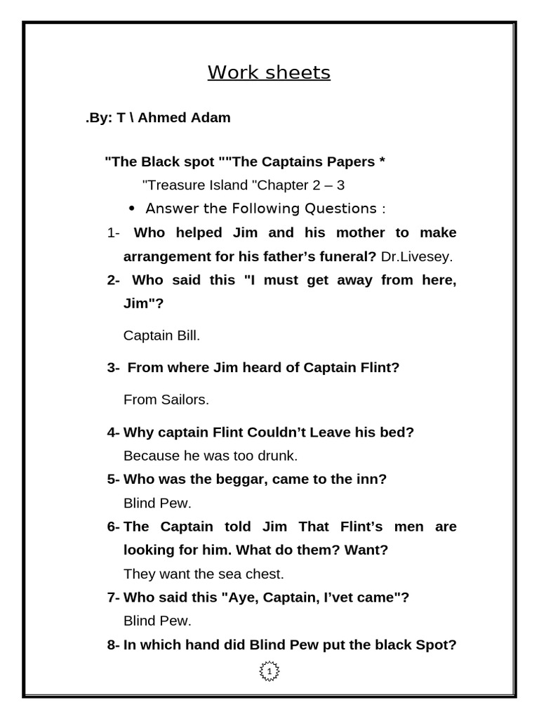 Treasure Island Chapter 2-3 Questions | PDF