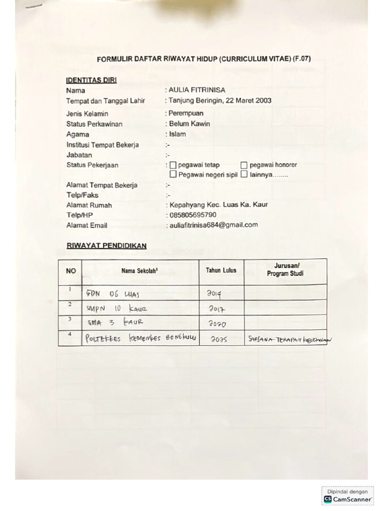 Daftar riwayat hidup | PDF