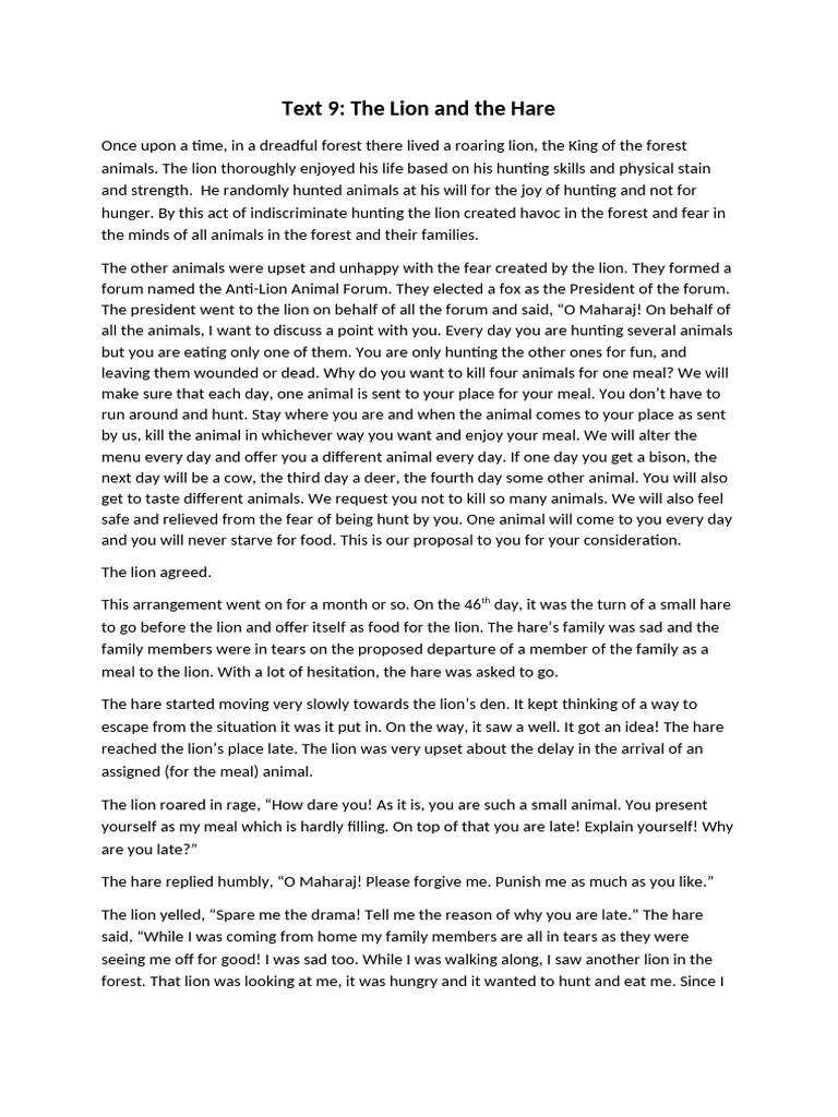 The Lion and the Hare: A Fable of Wit | PDF | Lion