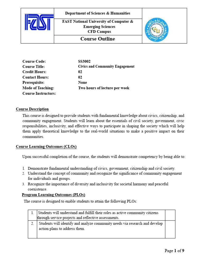 Course Outline Civic And Community Services Pdf Citizenship Civic