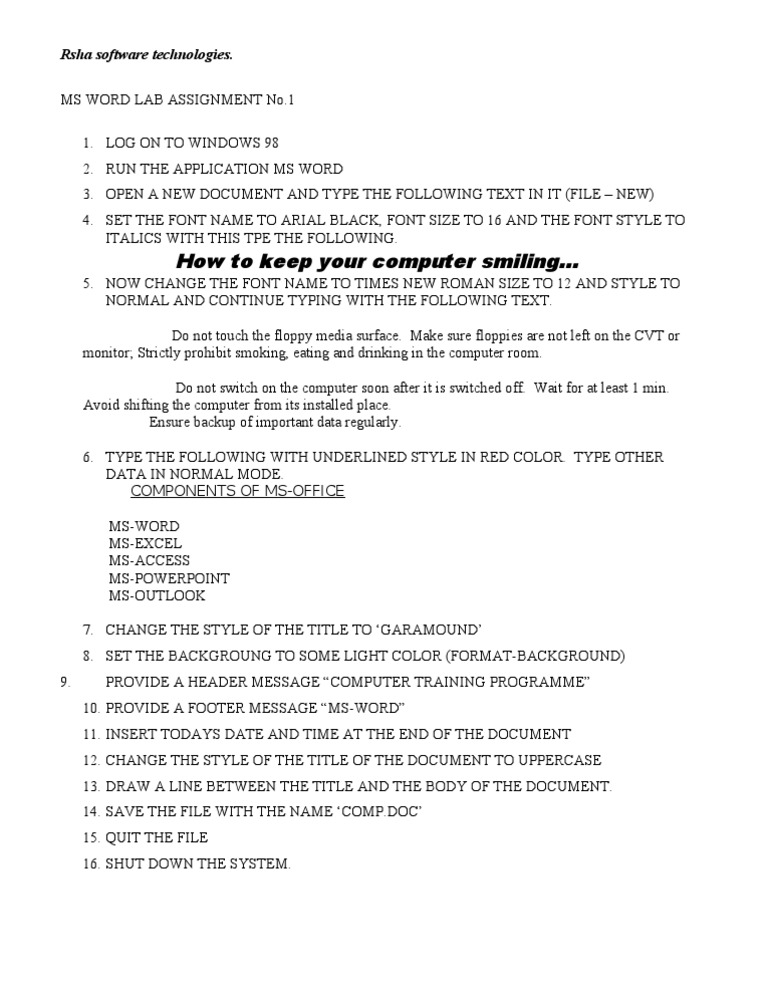 MS Word Lab Assignment Guide | PDF