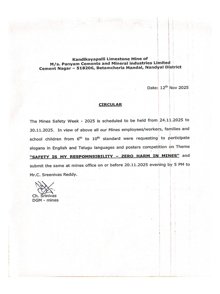 Circular For Mine Safety Week - 2025, Slogan's and Poster Competition ...