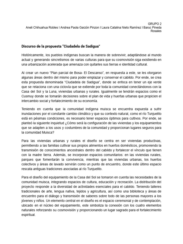 Discurso Propuesta "Ciudadela de Sadigua" | PDF