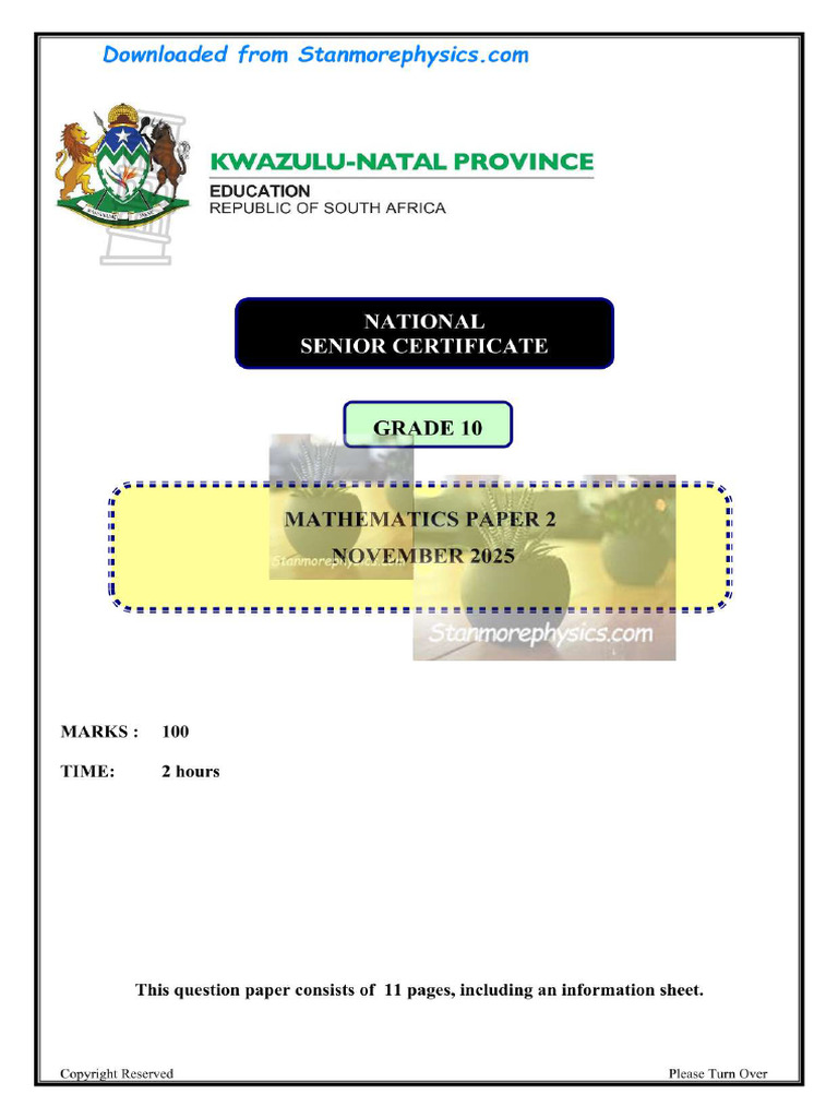 KZN Maths Grade 10 November 2025 P2 and Memo | PDF