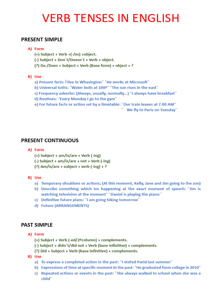 English Verb Tenses Explained | PDF | Verb | Semantic Units