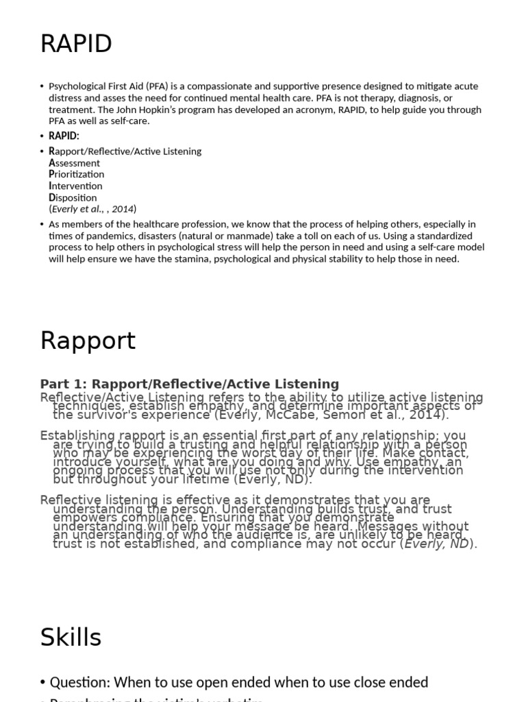 Psychological First Aid: RAPID Guide | PDF | Psychological Concepts ...