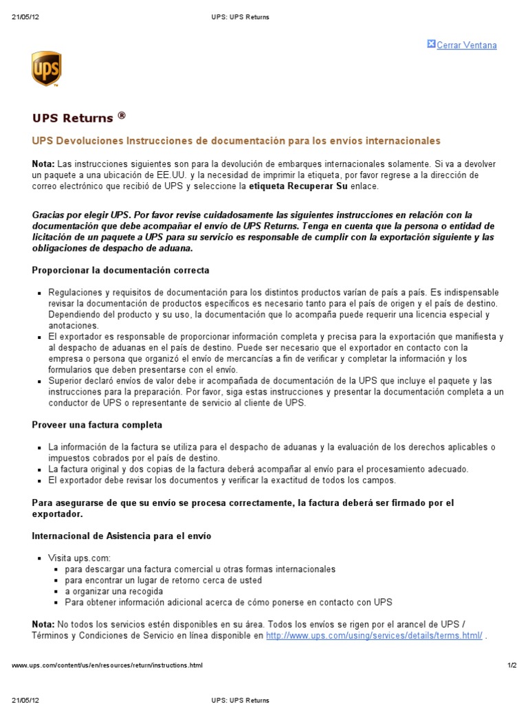 Ups - Ups Returns | PDF | Factura | aduana