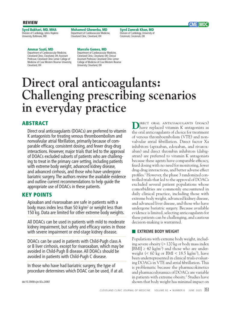 Doacs Review Acp 2025 | PDF | Hemodialysis | Medical Specialties