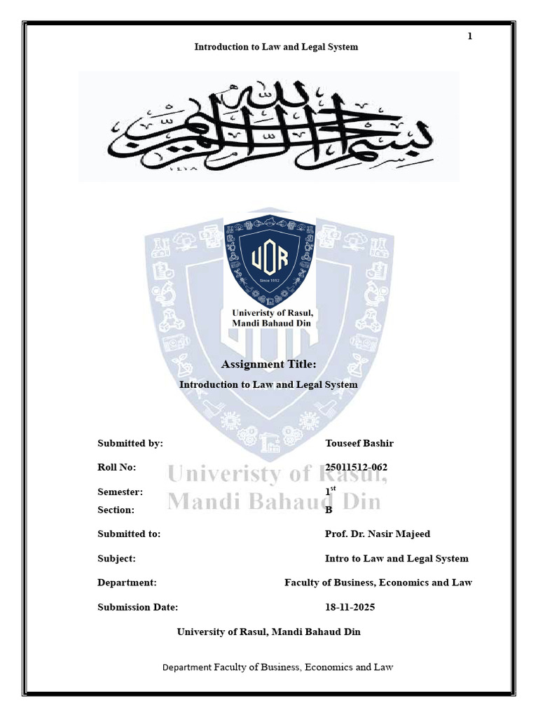 Intro To Law and Legal System (Touseef Bashir 1st Assingment) | PDF ...