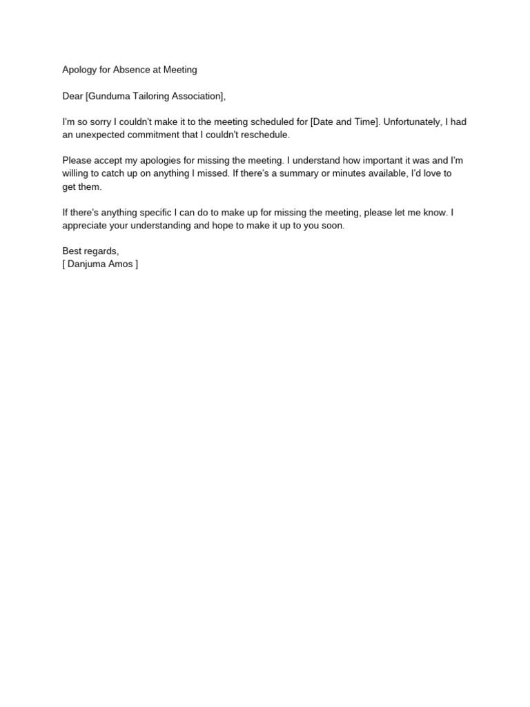 Apology for Missing Meeting | PDF