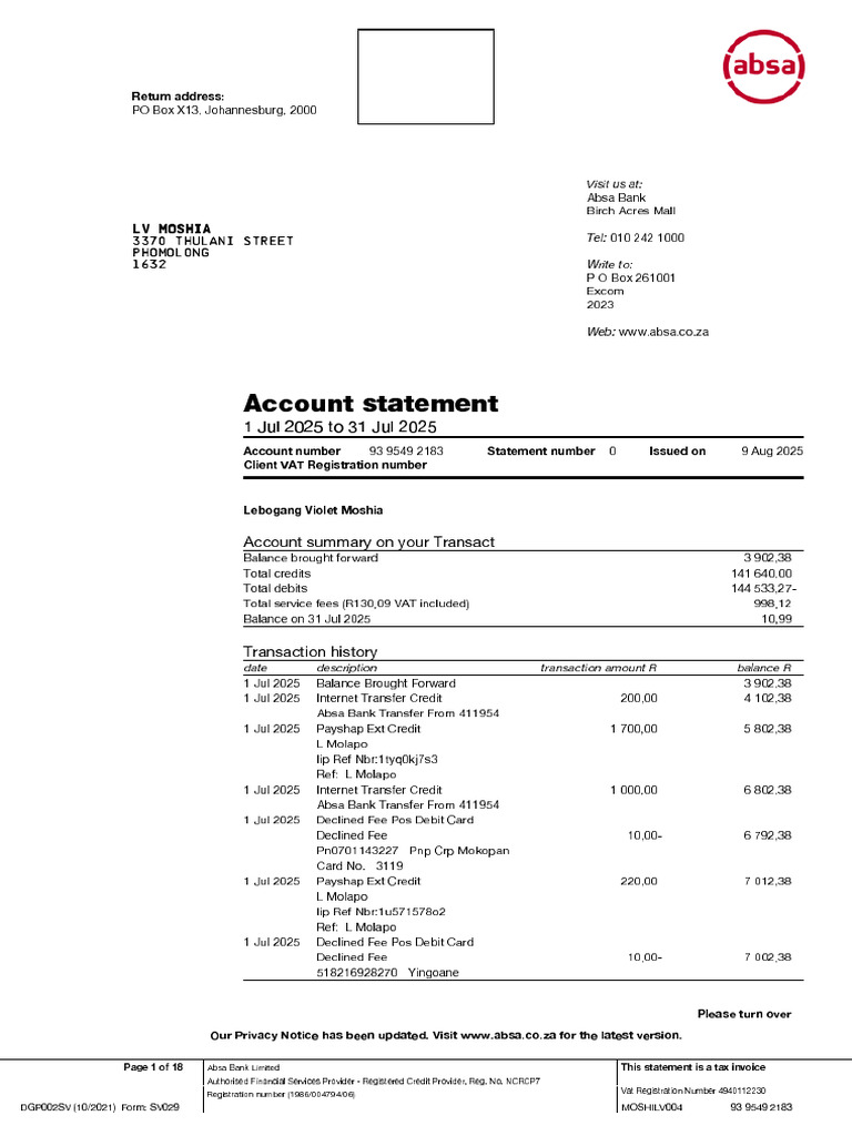 Lebogang Violet Moshia Memqqalh Archived | PDF | Credit Card | Debit Card