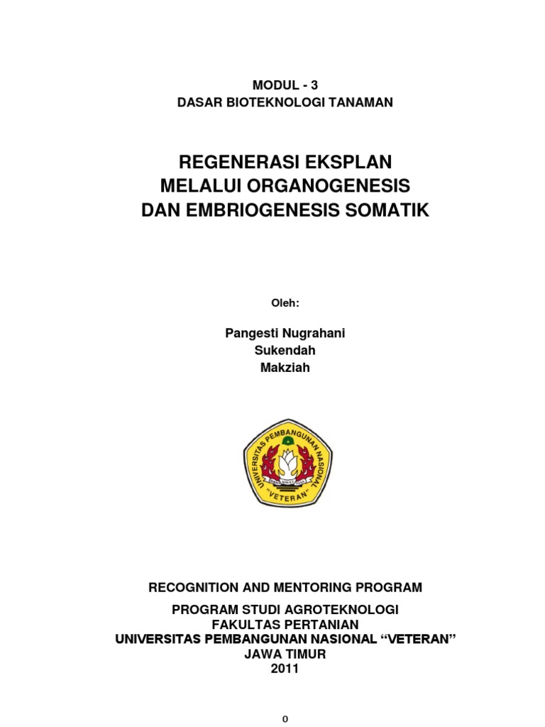 Regenerasi Tanaman Melalui Organogenesis dan Embriogenesis Somatik | PDF