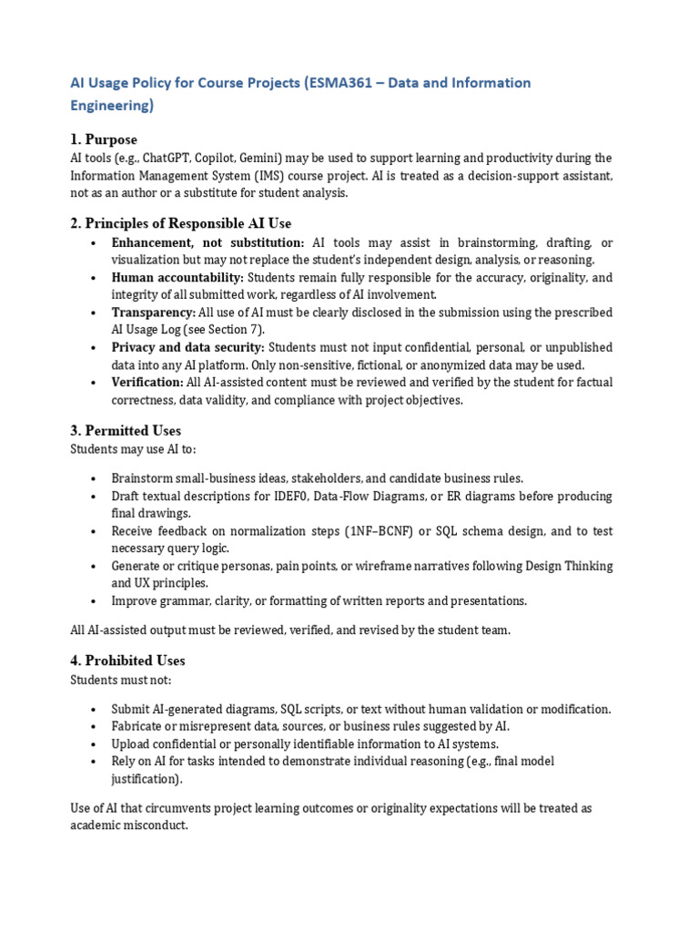 ESMA361 AI Usage Policy | PDF | Information Science | Computing
