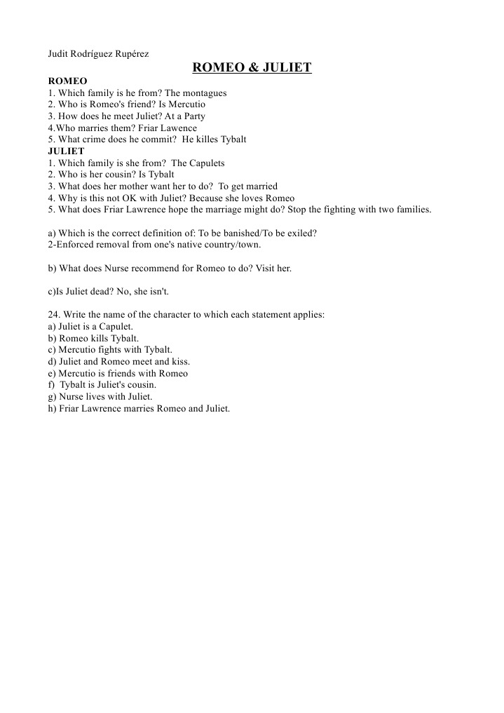 Romeo and Juliet Character Insights | PDF | Social Science | Mystery ...