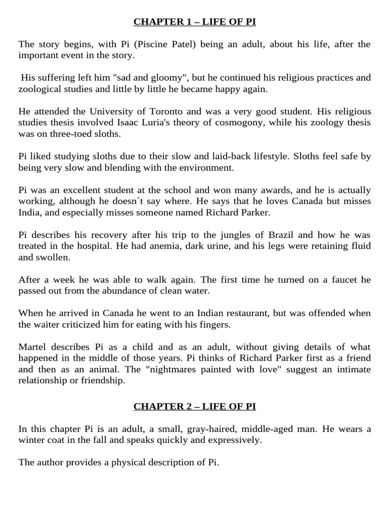 Life of Pi - Chapters 1 - 2 - 3 - 4 | PDF