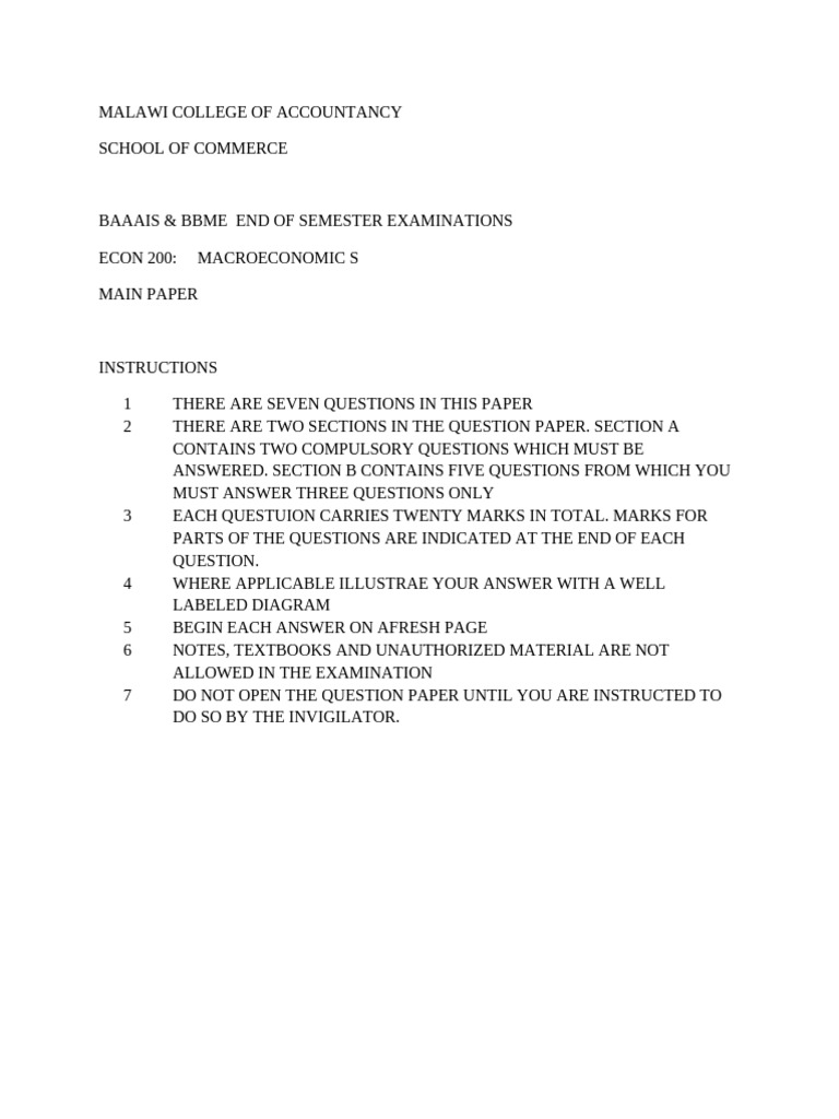 Econ 200 Macroecconomics Final Examinations | PDF | Inflation | Fiscal ...