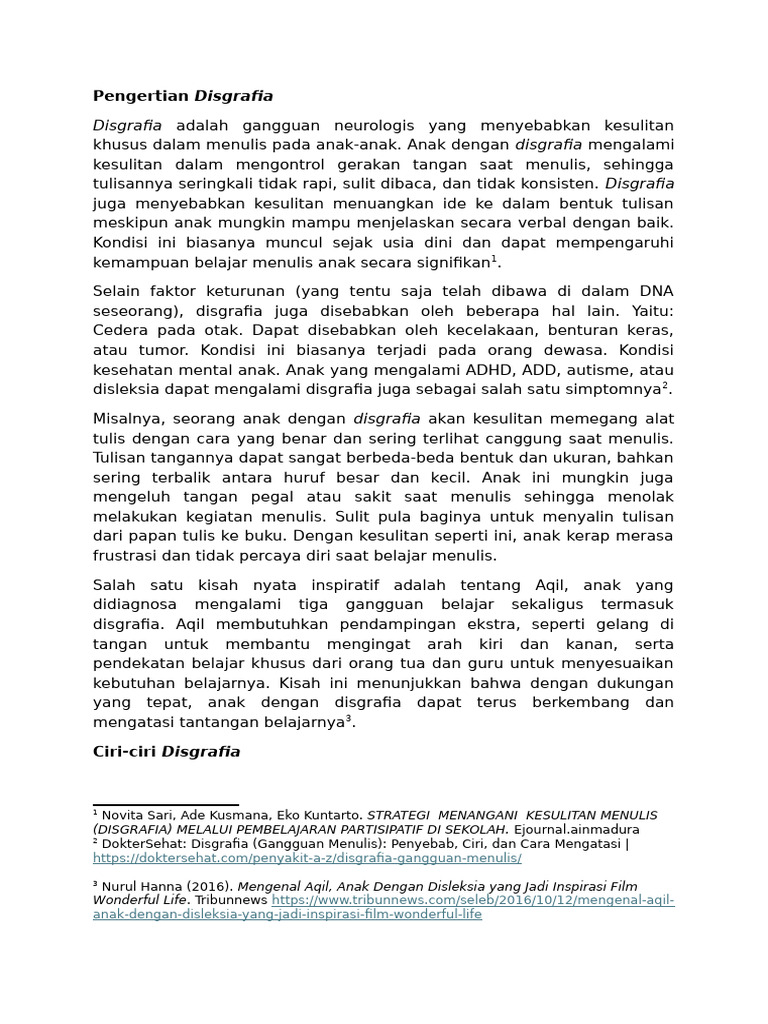 Memahami Disgrafia pada Anak | PDF