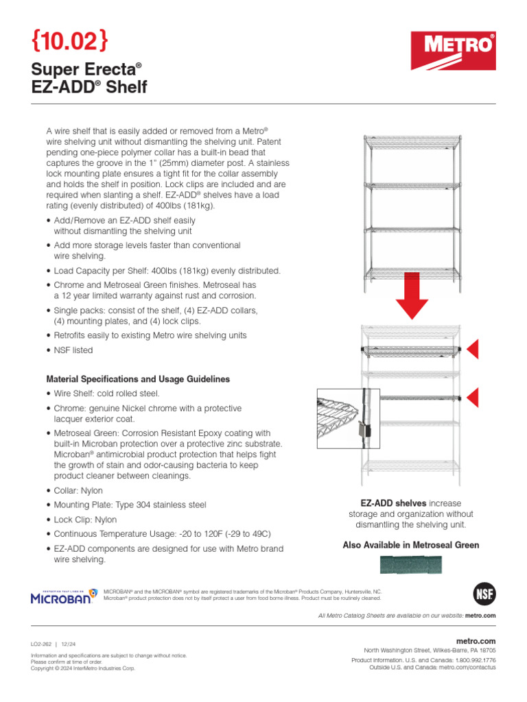 EZ-ADD Wire Shelves for Metro Units | PDF | Stainless Steel | Materials