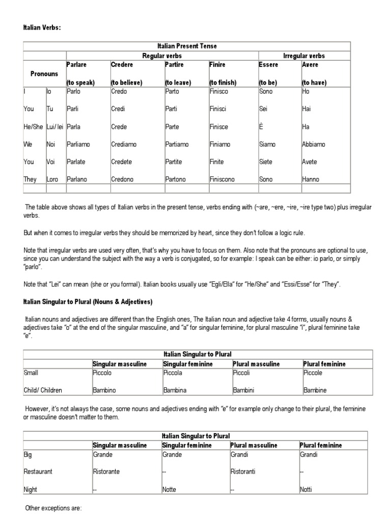 Italian Verbs | PDF | Grammatical Number | Grammatical Gender