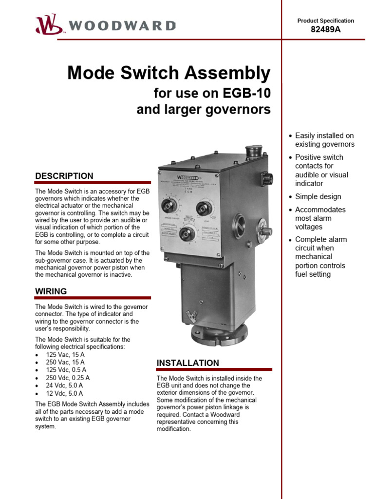 Woodward Mode Switch | PDF | Switch | Manufactured Goods
