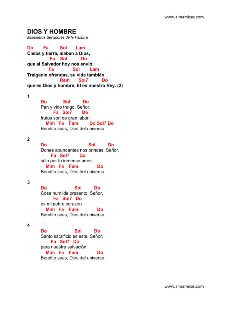 Letra de "Dios y Hombre" - Misa Católica | PDF