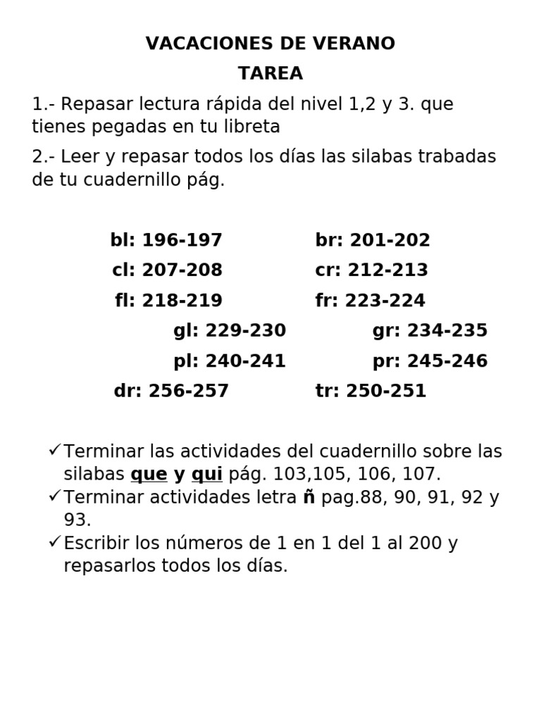 Actividades de repaso para vacaciones | PDF