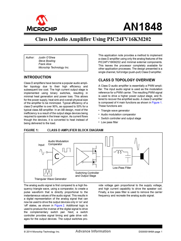 Class D Audio Amplifier Using PIC24FV16KM202 | PDF | Amplifier | Power ...
