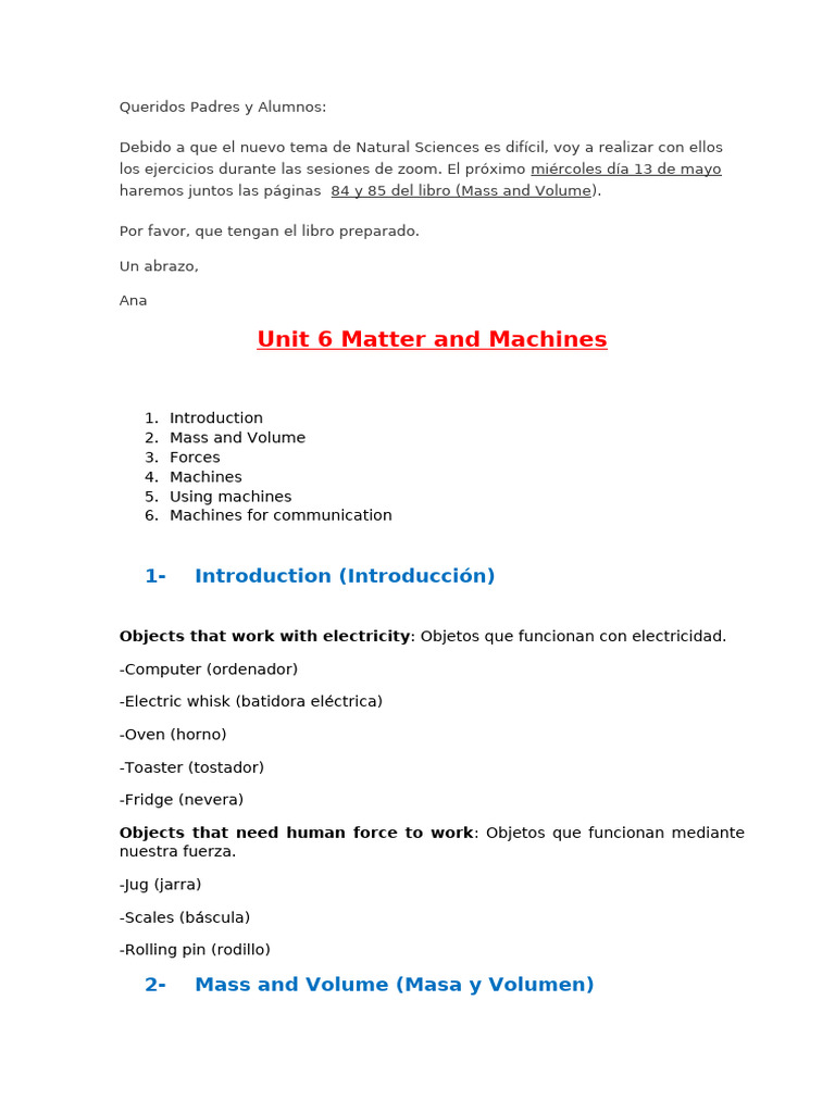 Unit 6 Matter and Machines 11 Al 15 Mayo | PDF