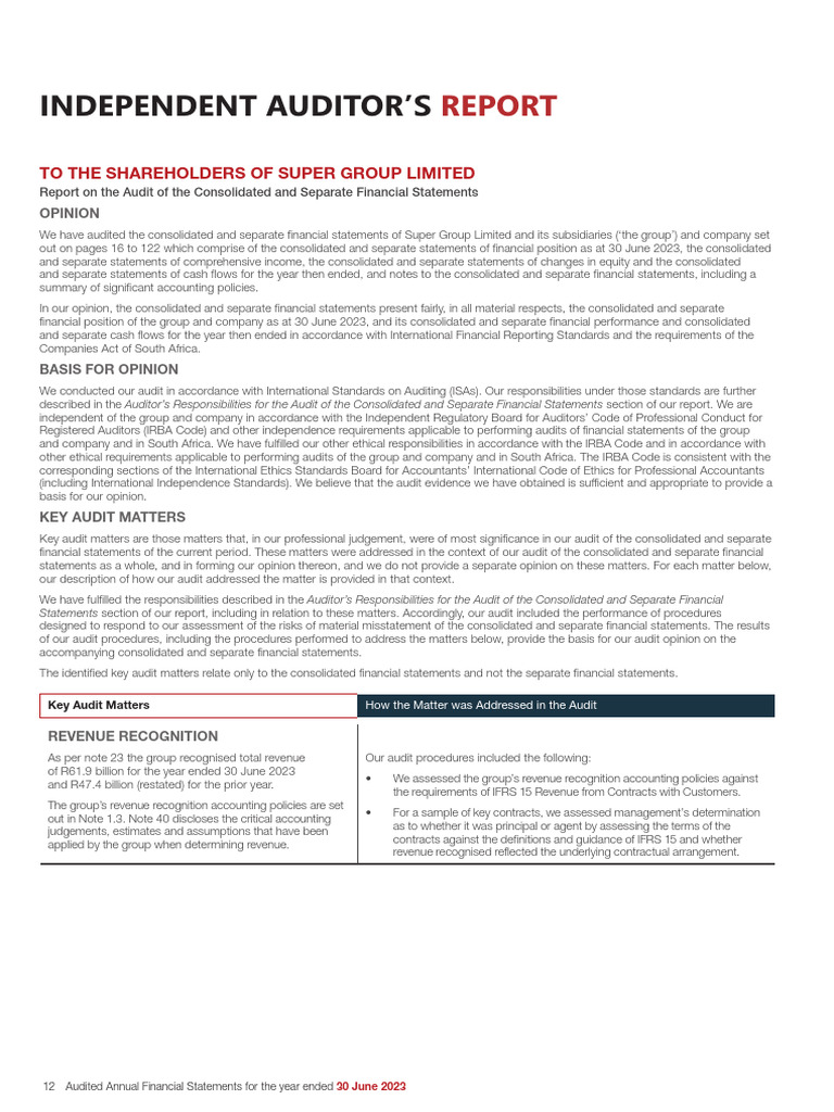 Independent Auditors Report | PDF | Going Concern | Audit