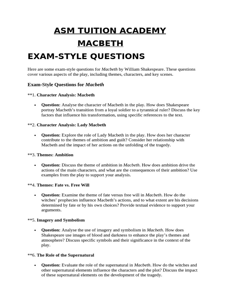 Exam Style Question | PDF | Macbeth | Psychology